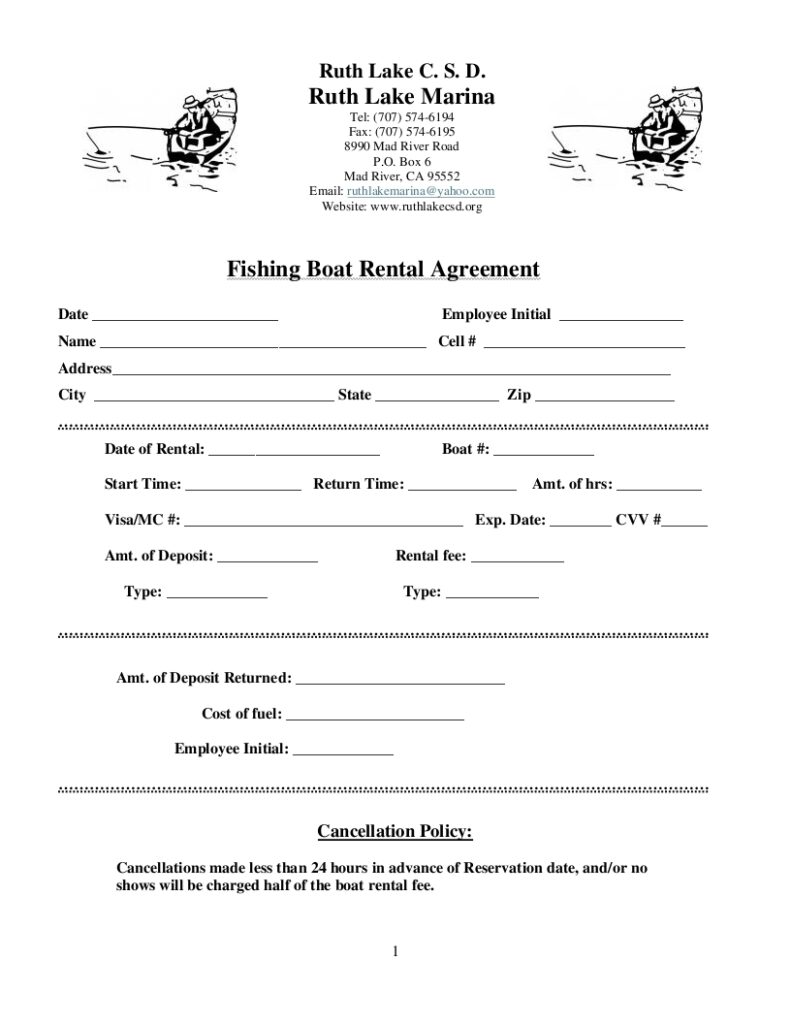 FISHING BOAT RENTAL AGREEMENT - Ruth Lake Community Service District
