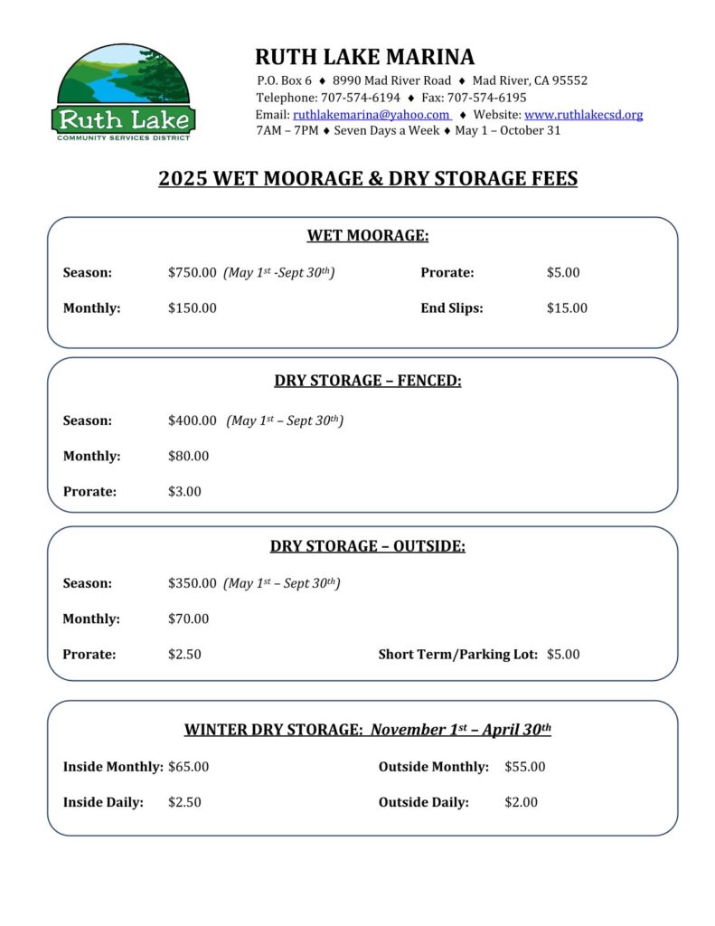 Marina Wet Moorage & Dry Storage Fees - Ruth Lake Community Service ...
